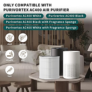 2 Pack AC400 Replacement Filter Compatible with Purivortex AC400 Air Cleaner Purifier, 3-in-1 H13 True HEPA Technology High Efficiency, White