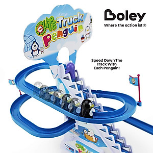 Boley Musical Penguin Roller Coaster - 11 Piece Set with Tiny Penguin Toys and Customizable Race Track