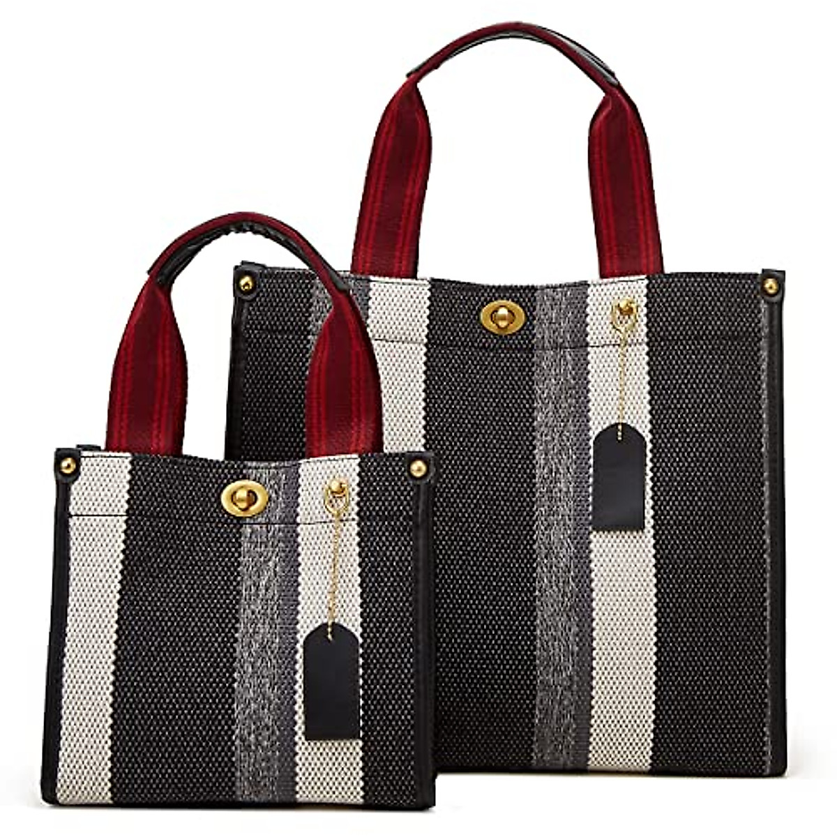 Tote Bag Hobo Bag for Women Canvas Shoulder Bag Chic Crossbody Bag Satchel Large Handbag Color Contrast Stripe