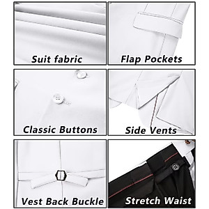 Suit for Men Two Button Slim Fit 3 Piece Mens Suit Wedding Prom Suits Blazer Tux Vest & Trousers White M