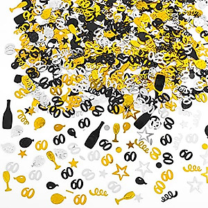 3000 Pieces Birthday Confetti Number 60 Glitter Confetti Birthday Cake Confetti Table Confetti Black Gold and Silver Party Decorations Supplies for Birthday, Anniversary (60th Style)