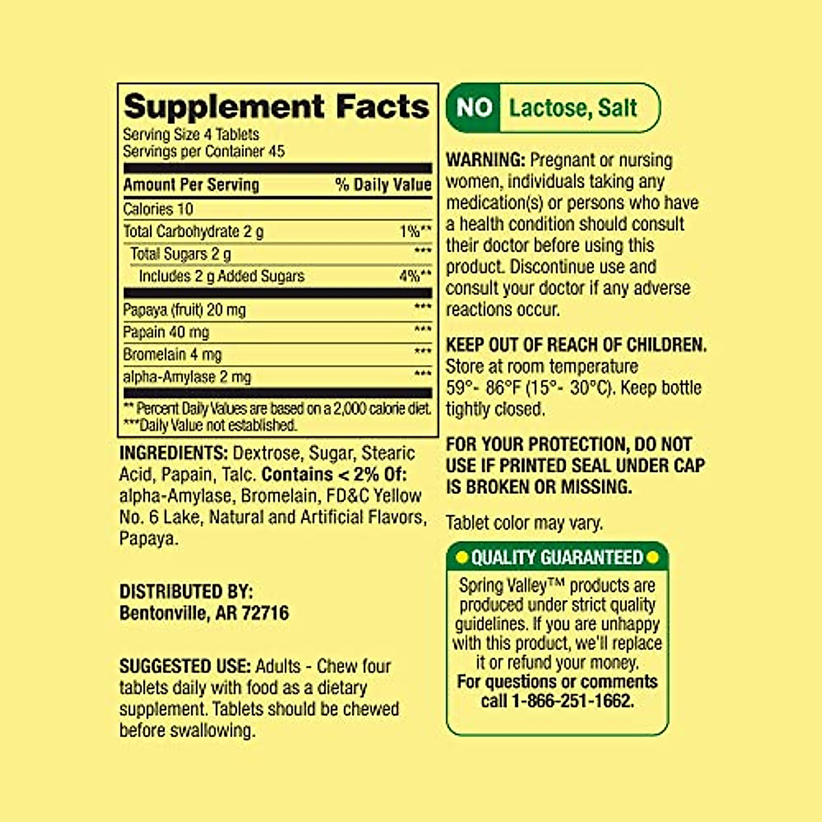 Support Optimal Digestion and Nutrient Absorption with Spring Valley Papaya Enzyme Complex - Chewable Tablets Dietary Supplement, 180 Count. Includes Luall Fridge Magnetic