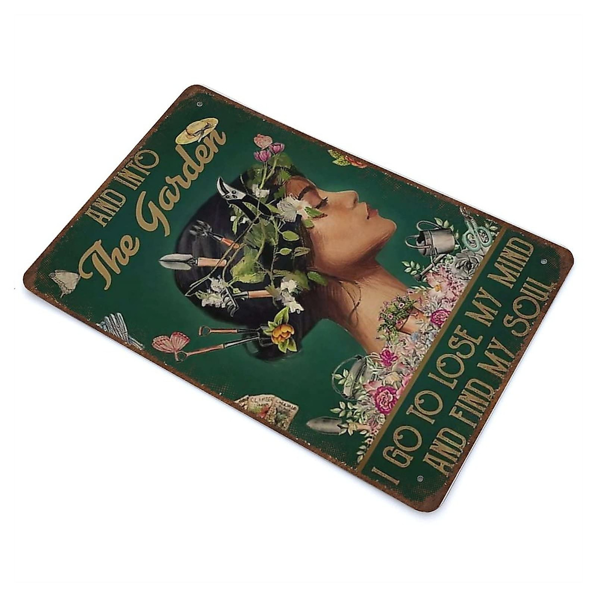 DAIERCY Retro Thick Metal Tin Sign-Into The Garden I Go to Lose My Mind and Find My Soul Sign -Novelty Posters，Home Decor Wall Art，Funny Signs for Home/Kitchen/Garage/Man Cave，Size 8x12 inches