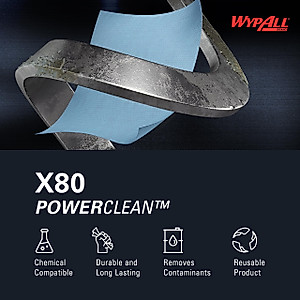 WypAll Power Clean X80 Heavy Duty Cloths (41043), Extended Use Cloths Jumbo Roll, Blue, 475 Sheets / Roll; 1 Roll / Case,8347