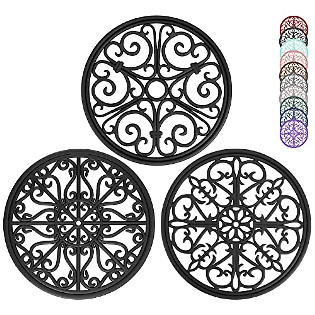 Trivets for Hot Dishes - NWFHTD Silicone Trivet Mat for Kitchen Counter - Hot Plates to Protect Table / Hot Pads for Countertops / Hot Pot Holder / Pads for Hot Pots & Pans - Set of 3, Black
