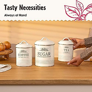 noonberry Kitchen Canisters for Countertop - Set of 3 - Airtight Coffee Tea Sugar Container Set - Country Rustic Farmhouse Canisters Sets for the Kitchen