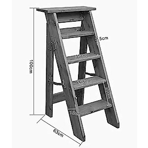 LUCEAE Step Stool Wooden Folding Step Stool Portable Wide Tread Non-Slip Step Chair,Multi-Purpose Step/Stair Chair Home Library 5 Step Closet/Bedroom/Closet/Bedroom Step Stool