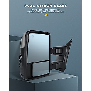 OCPTY Towing Mirrors Power Heated Left Driver Right Passenger Side Tow Mirrors Fit for 1999-2007 for Ford for F250/F350/F450/F550 Super Duty with Turn Signal Light with Chrome Housing