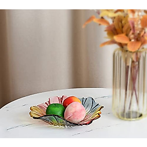 YITONGDA Tabletop Crystal Glass Fruit Plates Bowlfor Dessert Plate Cake Plate Glass Colorful Candy Snack Bowl,Art Glass Bowl Flower-shaped Design ，11 inch Diameter (Muti-color)