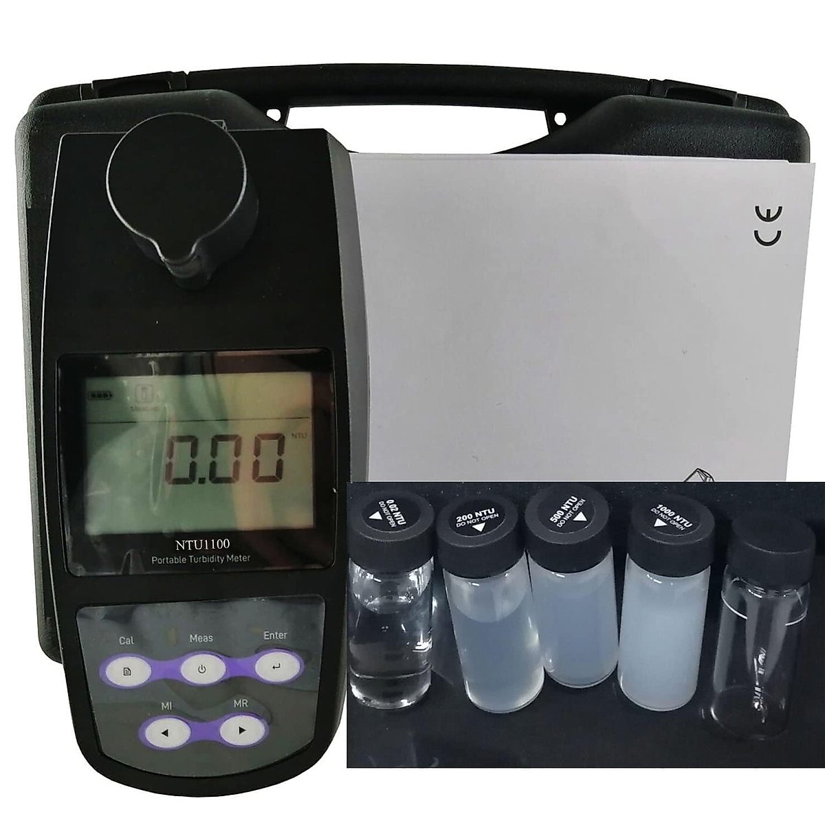 Portable Turbidimeter Turbidity Meter Kit Turbidity Tester with 4 PCS Calibration Solution Vials Range 0~1100 NTU/FNU 0~275 EBC 0~9999 ASBC