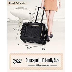 LIGHT FLIGHT Rolling Laptop Bag 17.3 inch Rolling Briefcase for Women Computer Bag with Wheels Rolling Laptop Case Overnight Roller Bag for Carry on Travel Work Business, Black