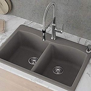 Kraus Forteza 33" Drop-In/Undermount Granite 50/50 Double Bowl Kitchen Sink - Grey (KGD-52GREY) , Gray