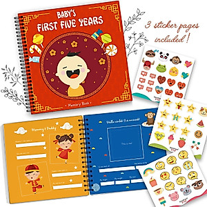 Chinese Baby's First Five Years Hardcover Memory Book - Newborn Babies 1st Year Journal and Milestones Photo Album - Perfect and Unique Gift Idea for Baby Showers and Birthday Presents