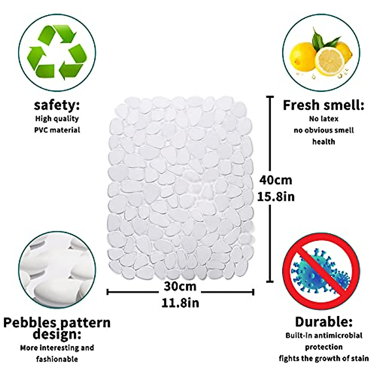 Qulable kitchen Sink Mat For stainless steel/ceramic sinks. Clear PVC Eco-friendly Sink Mat, adjustable, fast draining, pebble design, (2 pack， Clear)