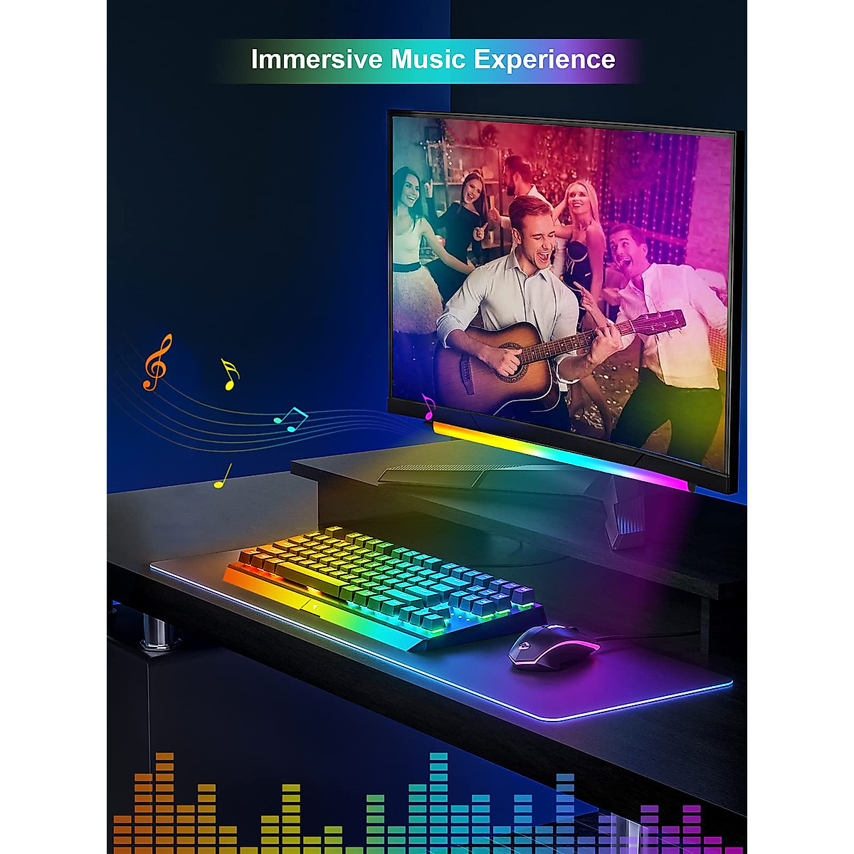 KANTUTOE Monitor Down Light Bar, RGB Screen Desk Light PC, Dimmable LED Dynamic Rainbow Effect, Adjustable Brightness, Speed and Music, Remote Control Color Change, for Game Room