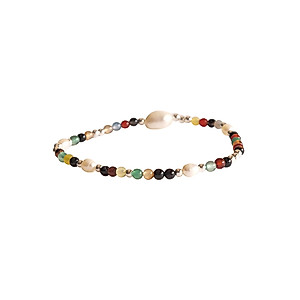 Handmade 925 Sterling Silver, Pearls and Multi Color Glass Beads Stretch Bracelet for women, Length 6.75 inches / 17CM, Dainty Beaded Bracelet Boho Jewelry, By MiYa Jewelry Creations