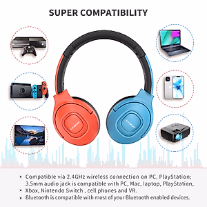 LETTON L15 Wireless Gaming Mobile Headset with Noise Cancelling Mic, 2.4GHz Wireless+Bluetooth+Wired Stereo Headphones for PC, PS5, PS4, Nintendo Switch, 40 Hr Playtime, 7.1 Surround Sound(Blue Red)