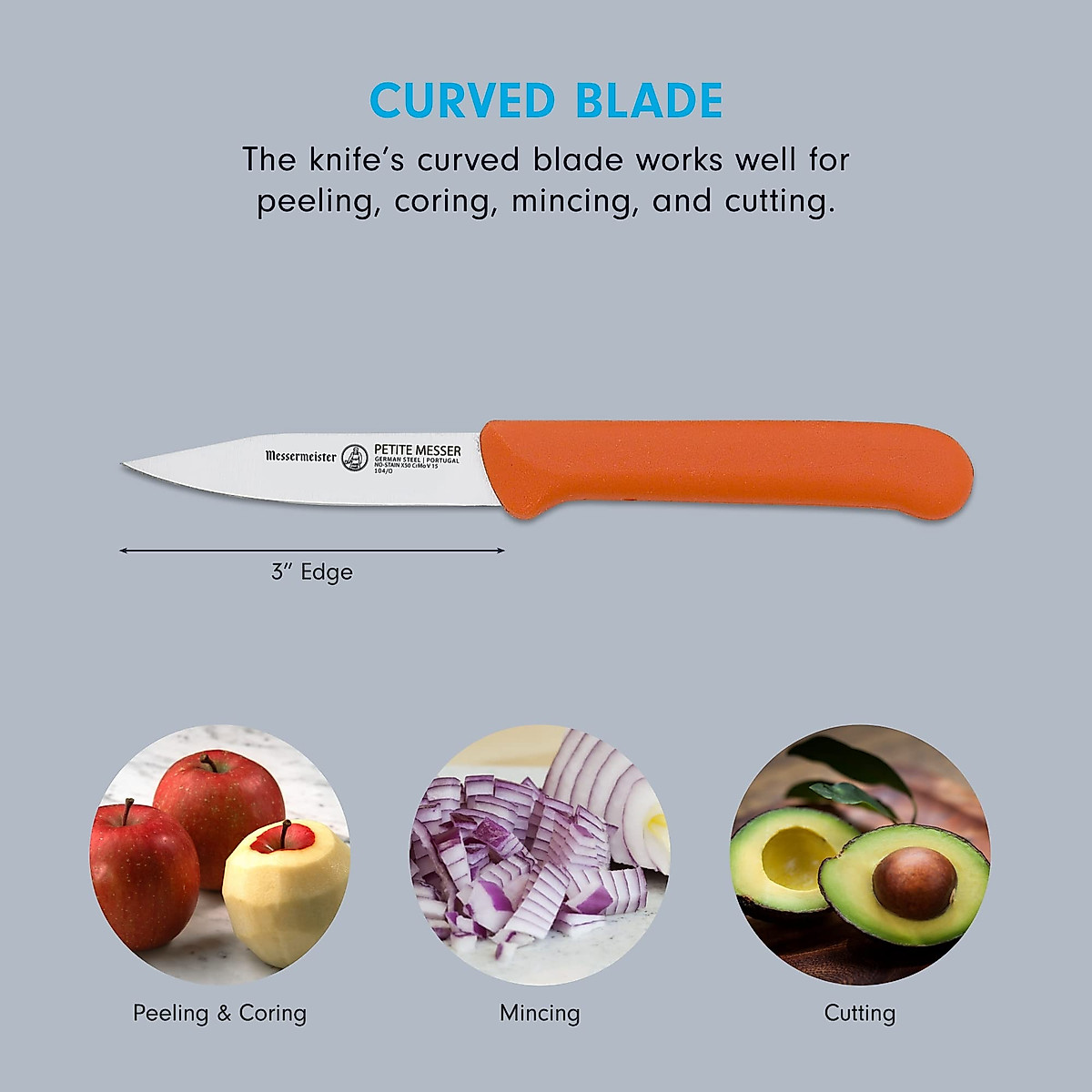 Messermeister Petite Messer 3” Spear Point Parer with Matching Sheath, Orange - German 1.4116 Stainless Steel & Ergonomic Handle - Lightweight, Rust Resistant & Easy to Maintain