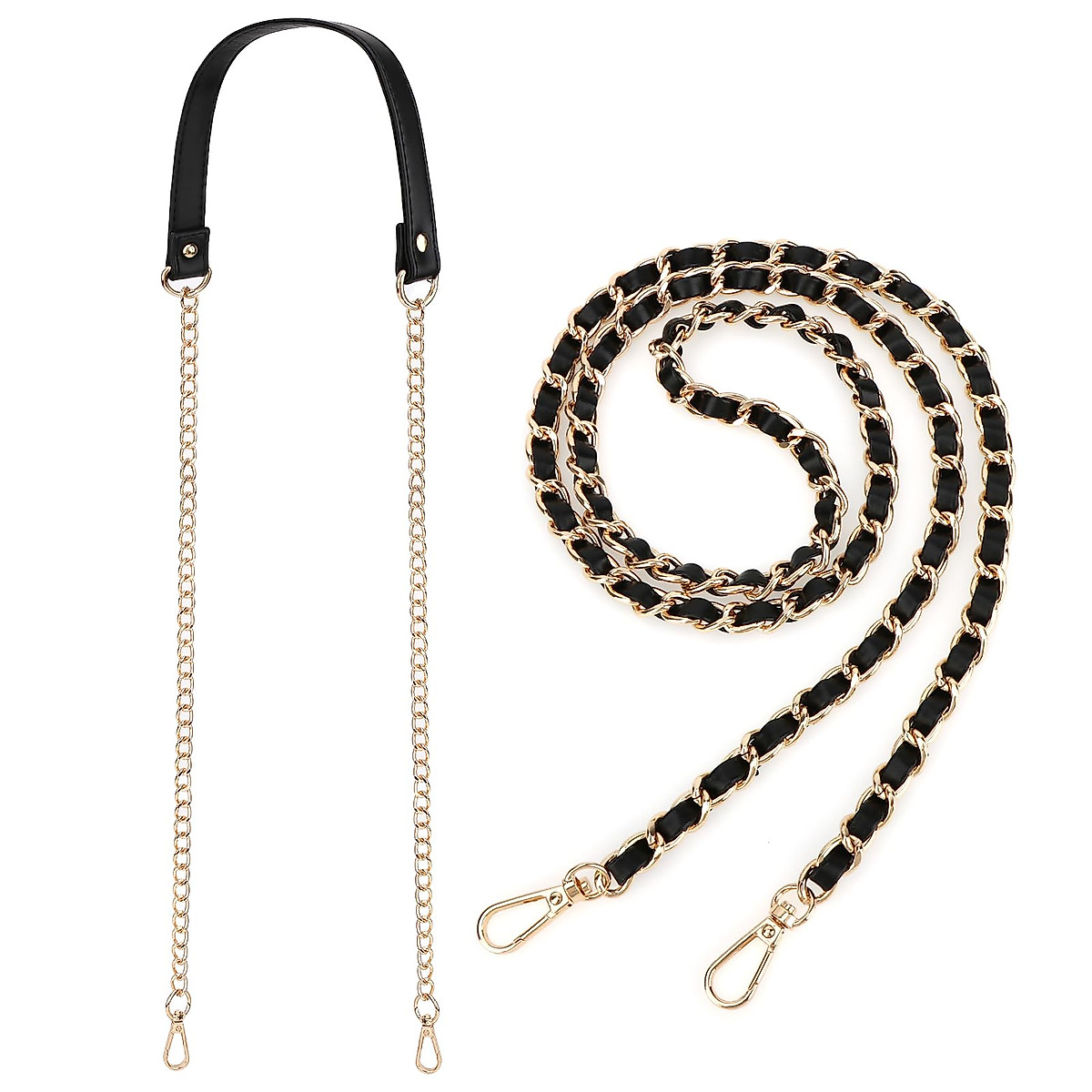 kilofly 2pc Gold Plated Faux Leather Removable Clutch Chain Shoulder Straps Set