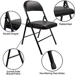 SKONYON Folding Chairs with Padded Seats Black Foldable Chair for Outdoor & Indoor use, 330lbs Capacity, 6 Pack