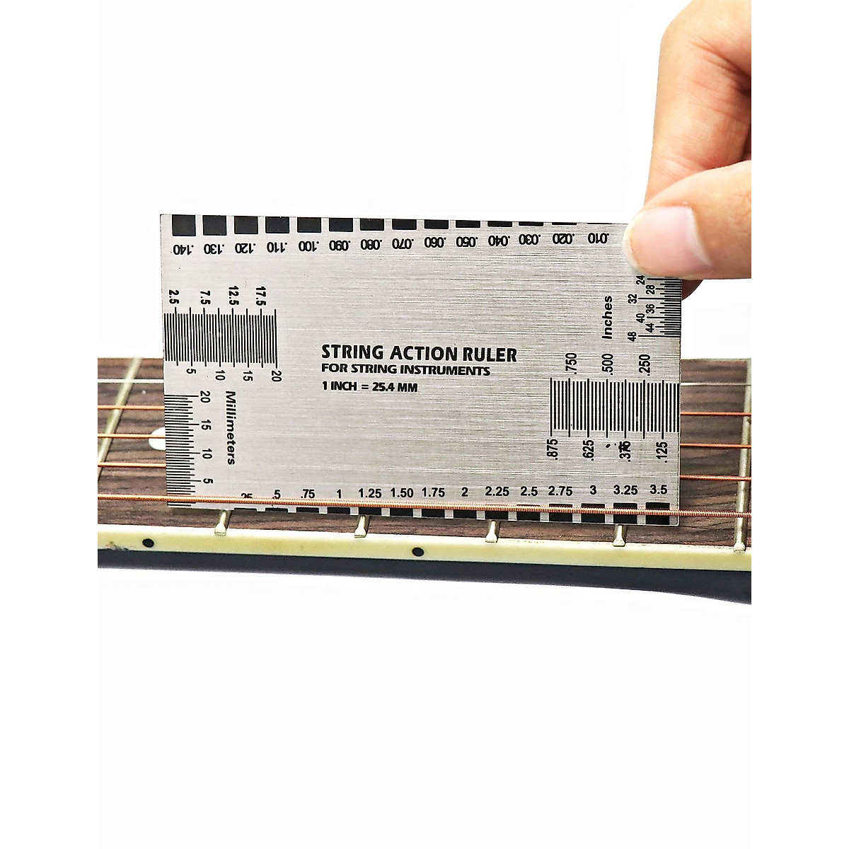 Holmer Guitar Luthier Tools with 15 Blades Feeler Gauge Metric, String Action Gauge Ruler, Fingerboard Fretboard Radius Gauge Measuring Tool, 2 Fingerboard Guard Protectors. (Chrome)