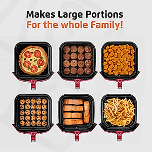 MONDIAL Air Fryer - 8.6 Quart Extra-Large Air Fryer, 2 Simple Dial Controls, 1800 Watts - Quick Heat Circulation Technology, Low Fat Cooking Less Calories - Removable Squared Basket - Red