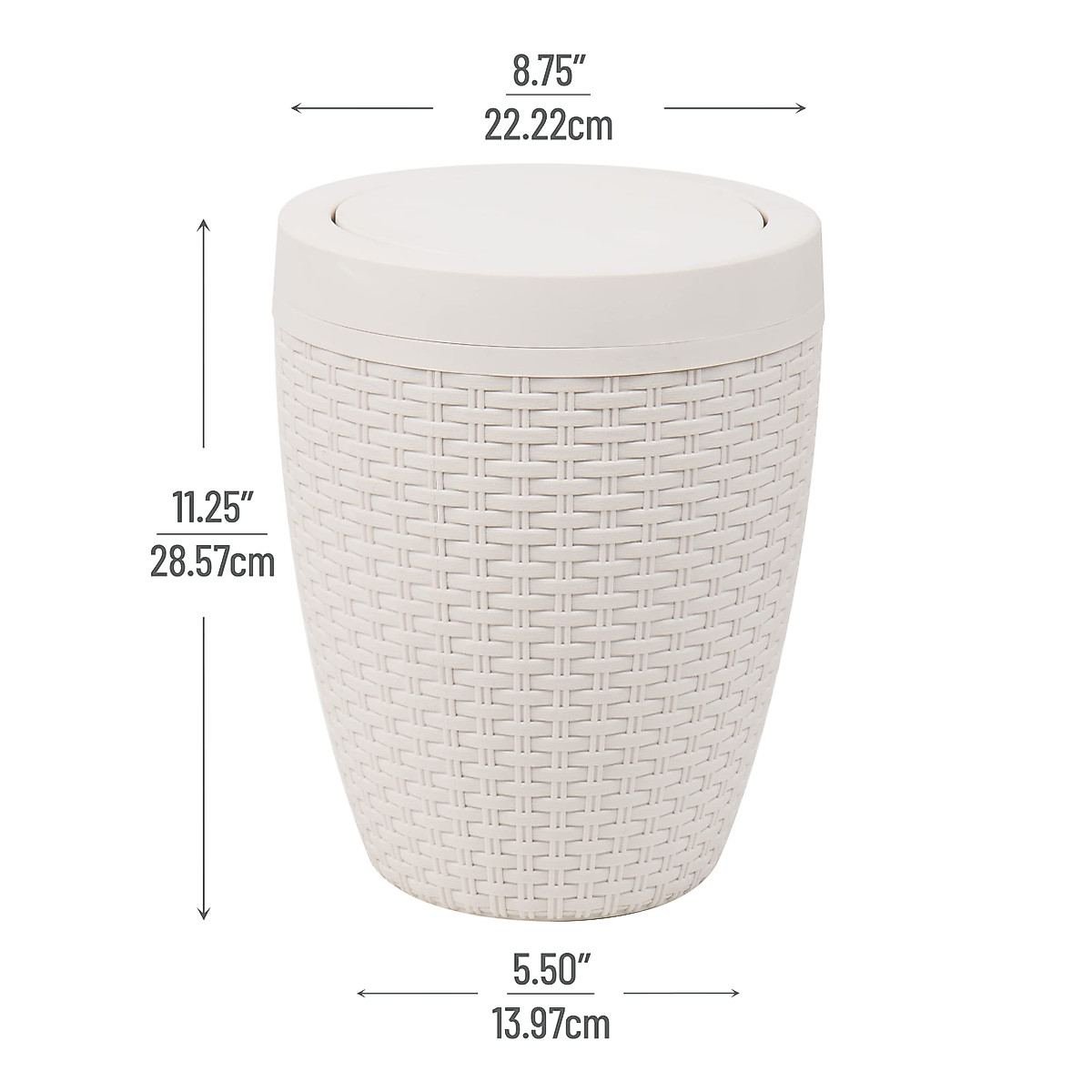 Mind Reader Trash Can, 8L (2 gal) Capacity, Bathroom Decor, Swivel Lid, Accessories, Round, 8.75" L x 8.75" W x 11.25" H, Ivory