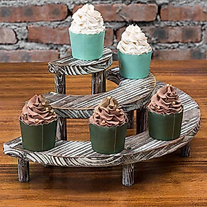 MyGift 3 Tier Rustic Torched Wood Semicircle Cupcake Stand Display Risers