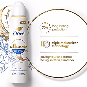 Dove Ultimate Dry Spray Antiperspirant Coconut And Sandalwood 2 Count For 72-Hour Sweat And Odor Protection With Triple Moisturizer Technology 3.8oz