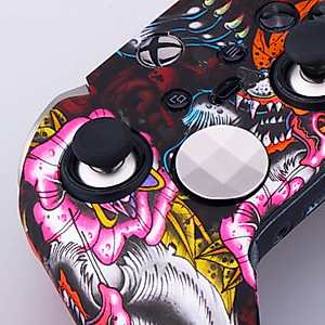 9CDeer 1 x Protective Customize Transfer Print Silicone Cover Skin Loong Red + 6 Thumb Grips Analog Caps for Xbox Elite Wireless Controller Compatible with Official Stereo Headset Adapter