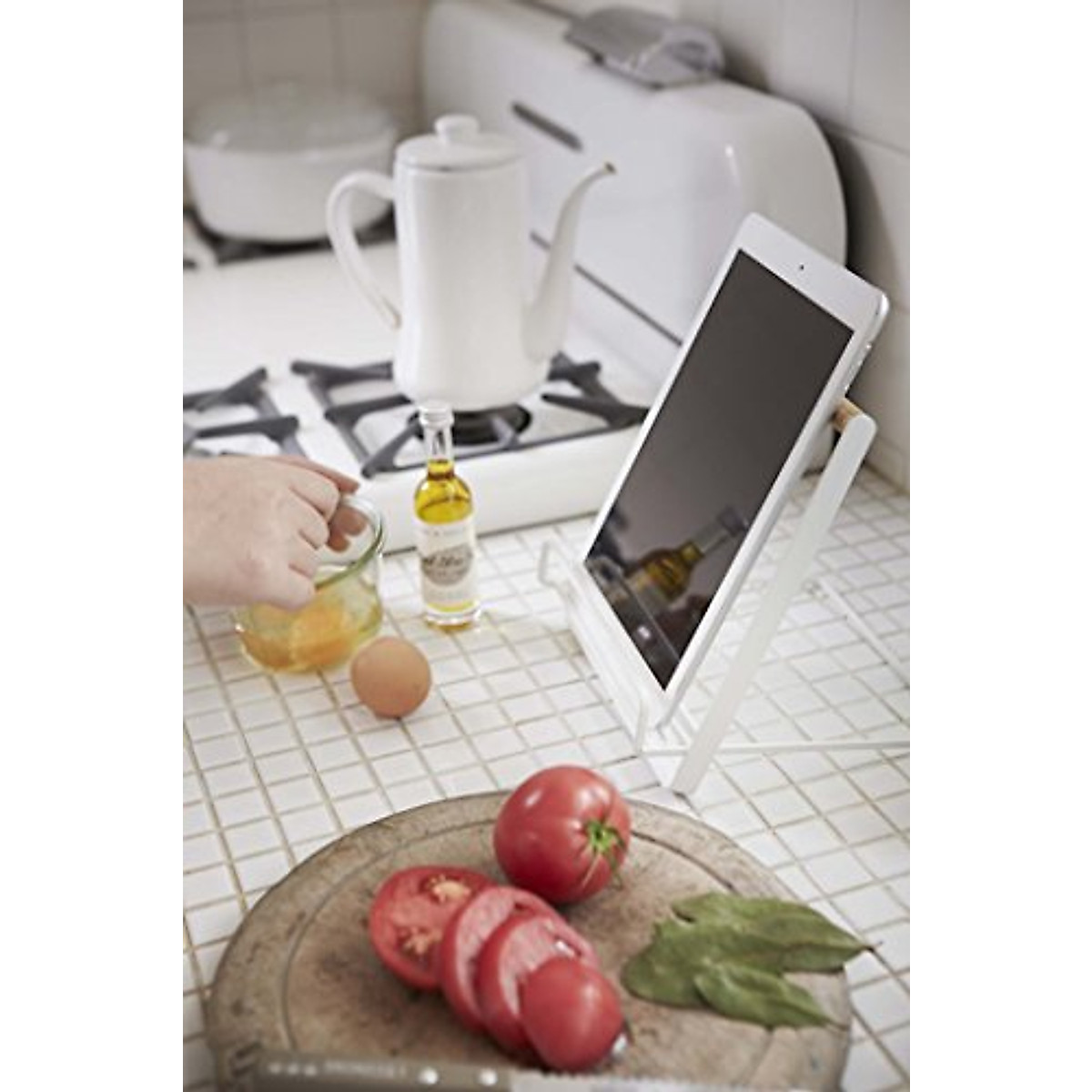 Yamazaki Home Tosca Cookbook Stand - Kitchen Cooking Recipe Holder for Counter - Steel + Wood