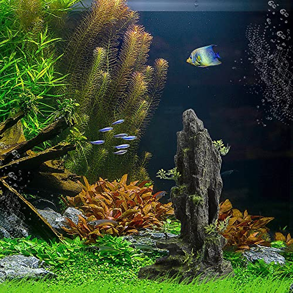 Saim Tall Mountain View Stone Aquarium Ornament Artificial Mountain Hill View Stone Rock Cave Fish Hiding Cave for Betta Fish Amano Shrimp Cichlid to Play,Hide and Rest - A