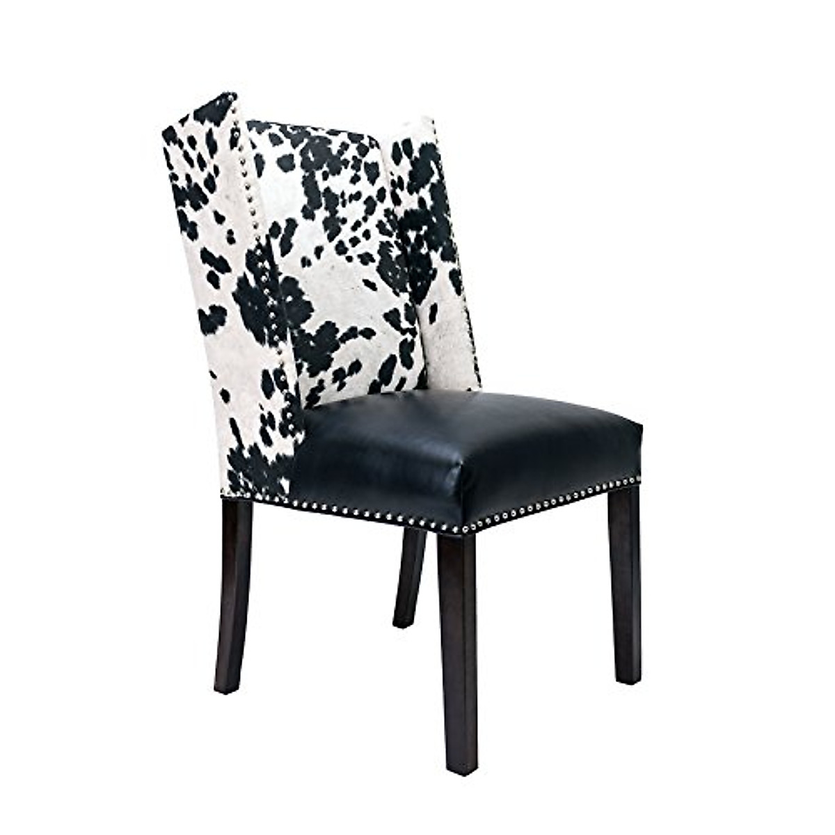 Sole Designs Rexford Collection Faux Leather and Fabric Upholstered Wingback Dining Chair with Holstein Pattern and Nailhead Trim, Set of 2, Black