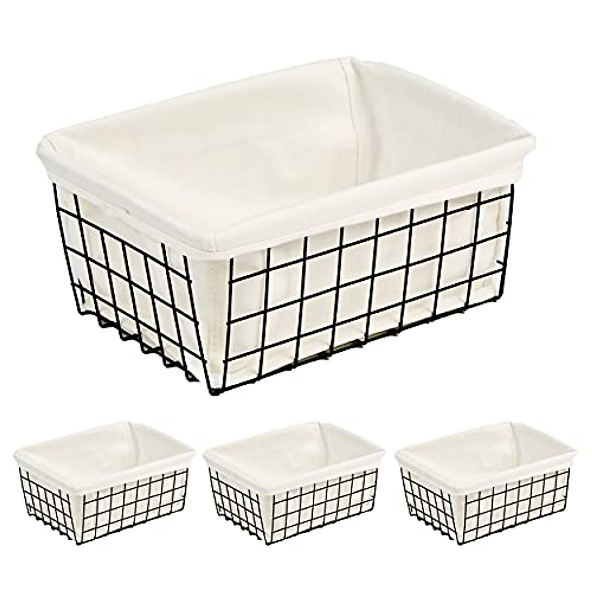 Wire Baskets with Liner, YQMM 4 Pack Wire Storage Basket Metal Basket Pantry Organizer Storage Bins Baskets for Freezer Shelf, Cabinet, Pantry, Closets, Kitchen, Bathroom, Garage Organizing