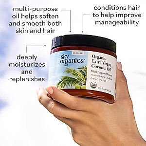 Sky Organics Organic Extra Virgin Coconut Oil for Hair & Skin, 100% Pure & Cold Pressed USDA Certified Organic to Moisturize, Soften & Nourish, 16.9 fl. Oz