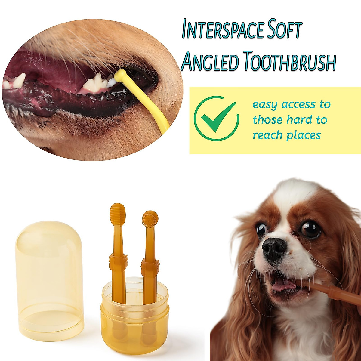 E.M&S.T by Emmeliestella Small Dog & Cat Toothbrush Micro Head, Cat Dental Care, Pets Toothbrush, Oral Hygiene, Easy to Handle, Deep Clean, Soft Bristles, Easy to Handle, Brown & Yellow 3PCS