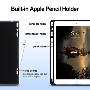 DTH-PANDA iPad Air 3rd Generation Case, iPad Pro 10.5 Inch 2019/2017 Cover, with Apple Pencil Holder, PU Leather with Pocket, Auto Sleep/Wake Function (Crow Black)