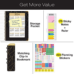 HARDCOVER 2023 Planner: (November 2022 Through December 2023) 8.5"x11" Daily Weekly Monthly Planner Yearly Agenda. Bookmark, Pocket Folder and Sticky Note Set (Black Gold Triangles)