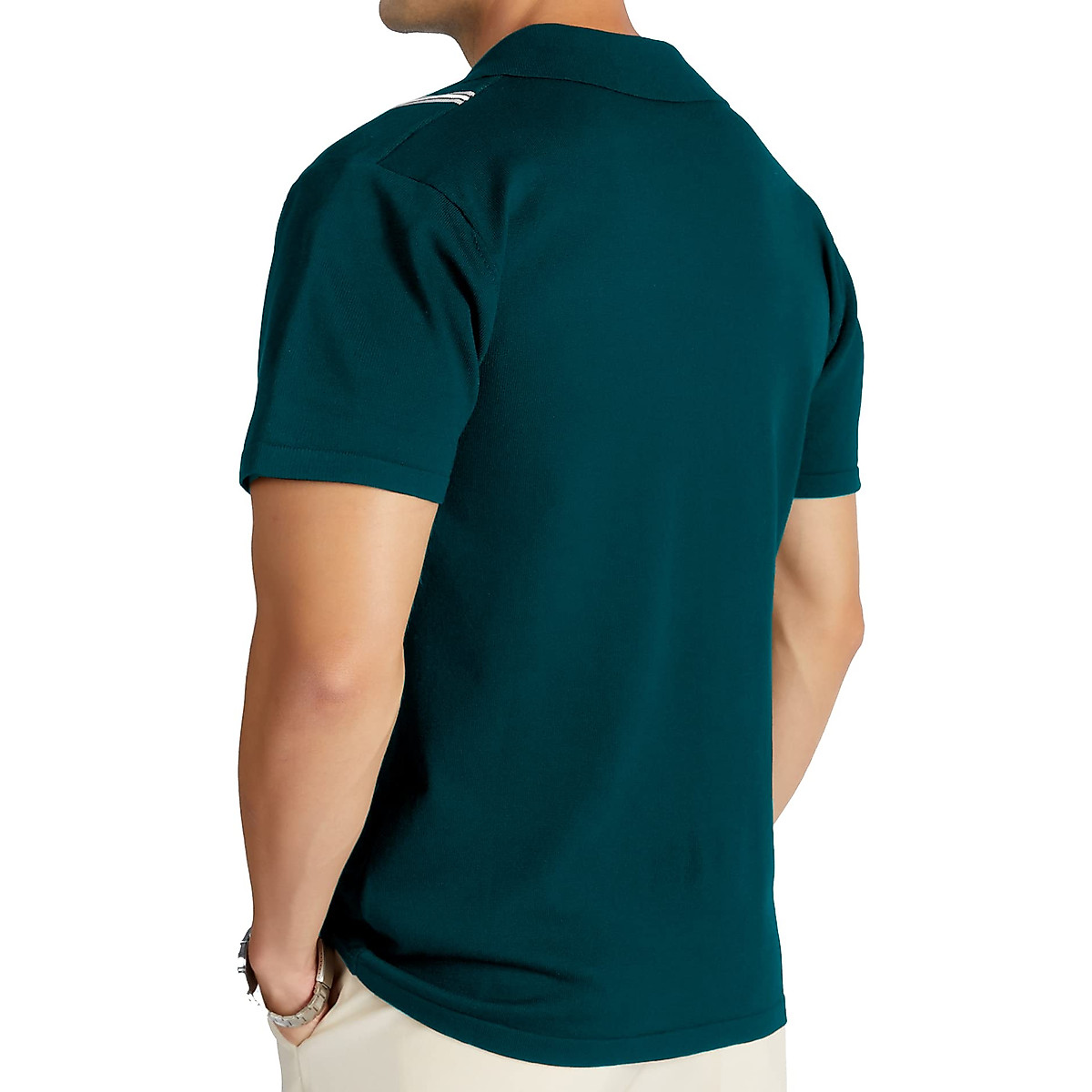 V VALANCH Men's Vintage Shirts Retro Stripes Polo Shirts Short Sleeve Button Closure Knitting Shirts