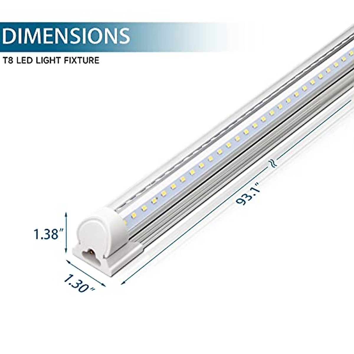 Barrina 8FT LED Shop Light, 72W 9000LM 6500K, Clear Cover Linkable LED Tube Lights, Integrated T8 Light Fixture, V Shape LED Ceiling Lights for Garage, Warehouse, Workshop, 6 Pack