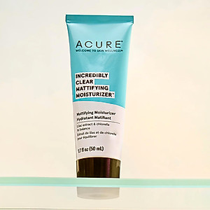 Acure Incredibly Clear Mattifying Face Moisturizer - Matte Finish Moisturizing Oil-Free Facial Cream Enriched with Lilac Extract & Chlorella -Achieve Skin Clarity, Smooth Texture & Pore Toning, 1.7 oz