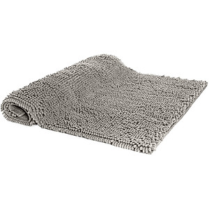 Amazon Basics Non-Slip Microfiber Shag Bathroom Rug Mat, 21" x 34", Platinum