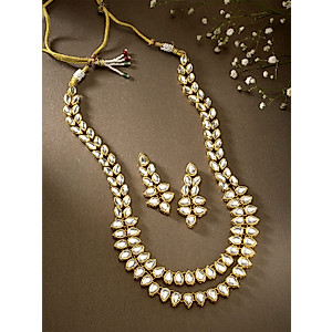 Aheli Fancy Party Wear Long Kundan Necklace With Drop Earring Set Ethnic Traditional Indian Bollywood Stylish Fashion Jewelry Gift for Women Girls White