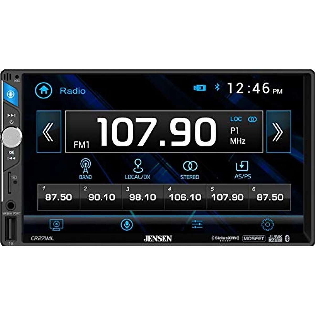 Jensen CR271ML 7 inch LED Digital Multimeda Touch Screen Double Din Car Stereo | SiriusXM-Ready l Push to Talk Assistant | Backup Camera Input | Bluetooth | USB Fast Charging | microSD