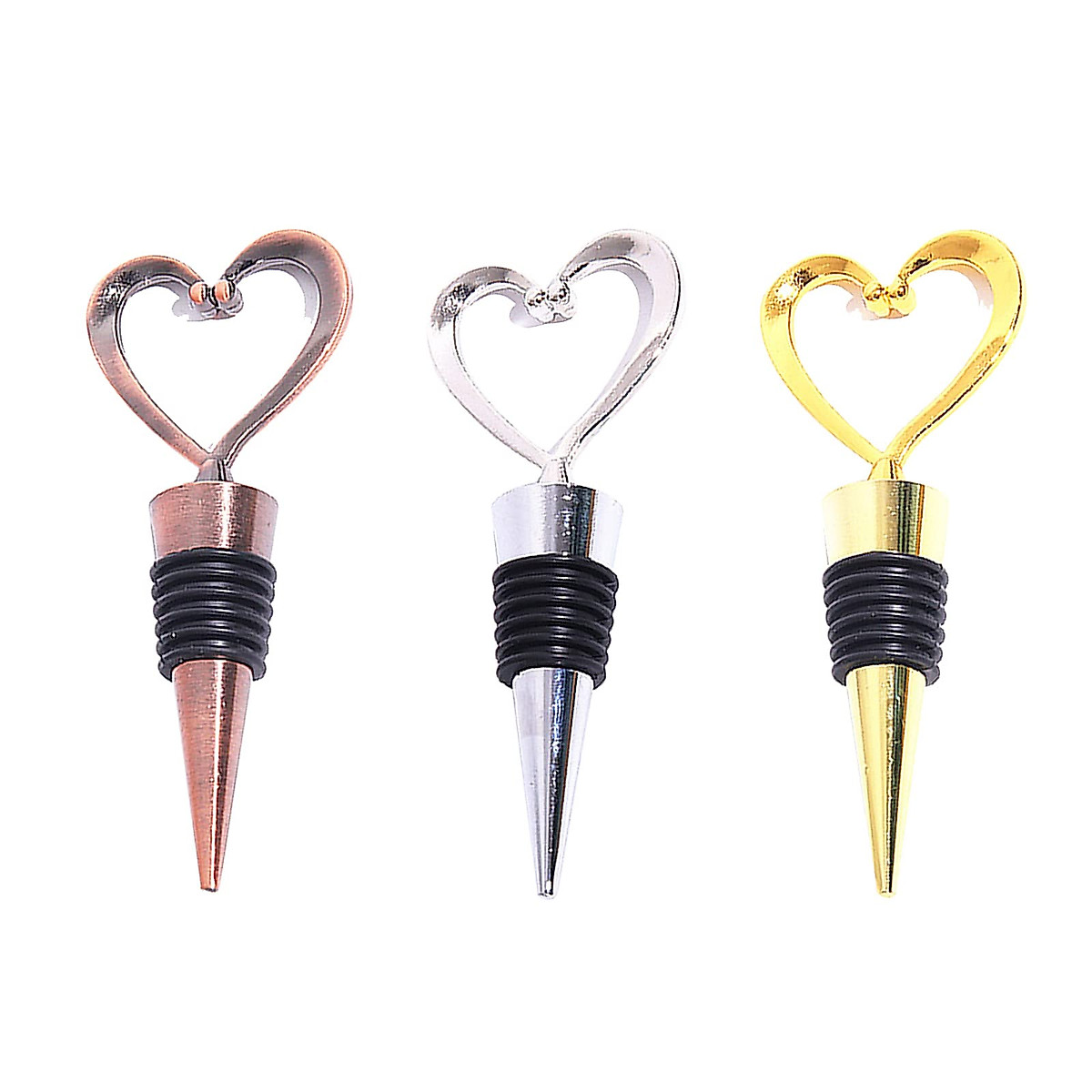 3 PCS Heart Wine Bottle Stopper Stainless Steel Reusable Beverage Bottle Stoppers for Kitchen Bar Decor Keeps Wine Fresh and Valentines Gifts