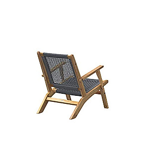 Patio Sense 63635 Vega Natural Stain Outdoor Chair Acacia Wood Construction Woven Web Seat Mid Century Design Comfortable Reclining Armchair Patio Lawn Garden Backyard Deck - Gray Cording