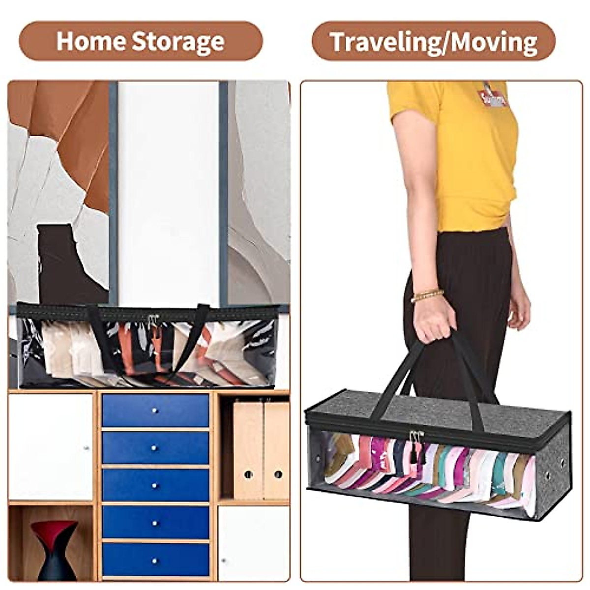 2 Packs Hat Organizer for Baseball Caps Baseball Hat Storage Transparent Windows Large Cap Organizer Carrying Handles Bag Dust-proof Breathable Hat Holder Extra Width 21.7’’L x 8.7’’W x 9.4’’H (Gray)