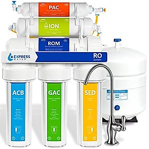 Express Water RODI10D Reverse Osmosis Deionization Water Filtration System – 6 Stage RO Water Filter with Faucet and Tank – Under Sink Water Filter – 100 GPD