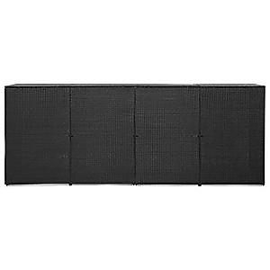 loibinfen Poly Rattan Quadruple Outdoor Wheelie Storage Bin Shed with 4 Large Doors and Locking System for Barkyard Outdoor Patio Garden 120.1"x30.7"x47.2" Black