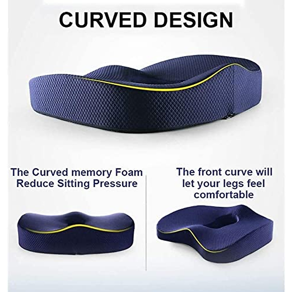 EYEARN Seat Cushion for Chair,100% Memory Foam and Lumbar Support - for Tailbone Pain, Sciatica, Back & Buttoock Pain Relief,Used in Office Seats, Homes, Cars(Blue) Durable and not Easily Deformed